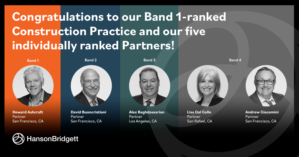 Hanson Bridgett Construction Practice Ranked Band 1 in Chambers USA ...